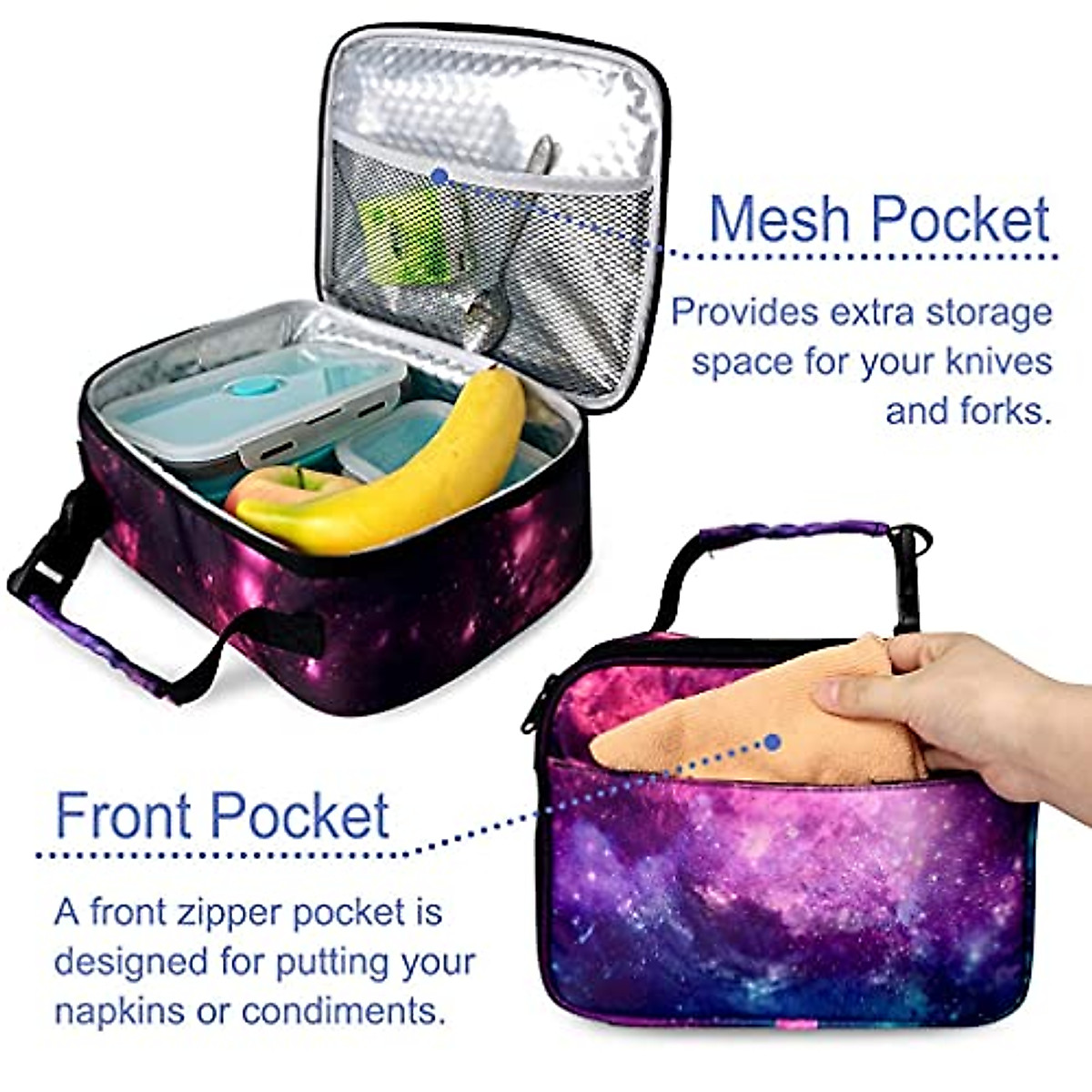 E-Clover Galaxy Backpack for Women/Men School Bookbag for Girls with Galaxy Lunch Boxes Lightweight Travel Daypack Purple Christmas Gifts