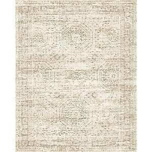 Soalmost Washable Area Rug 8x10, Large Soft Rugs for Living Room Vintage Beige Rug 8x10 Area Rugs for Bedroom Dining Room Non-Slip Stain Resistant Under Table Rug