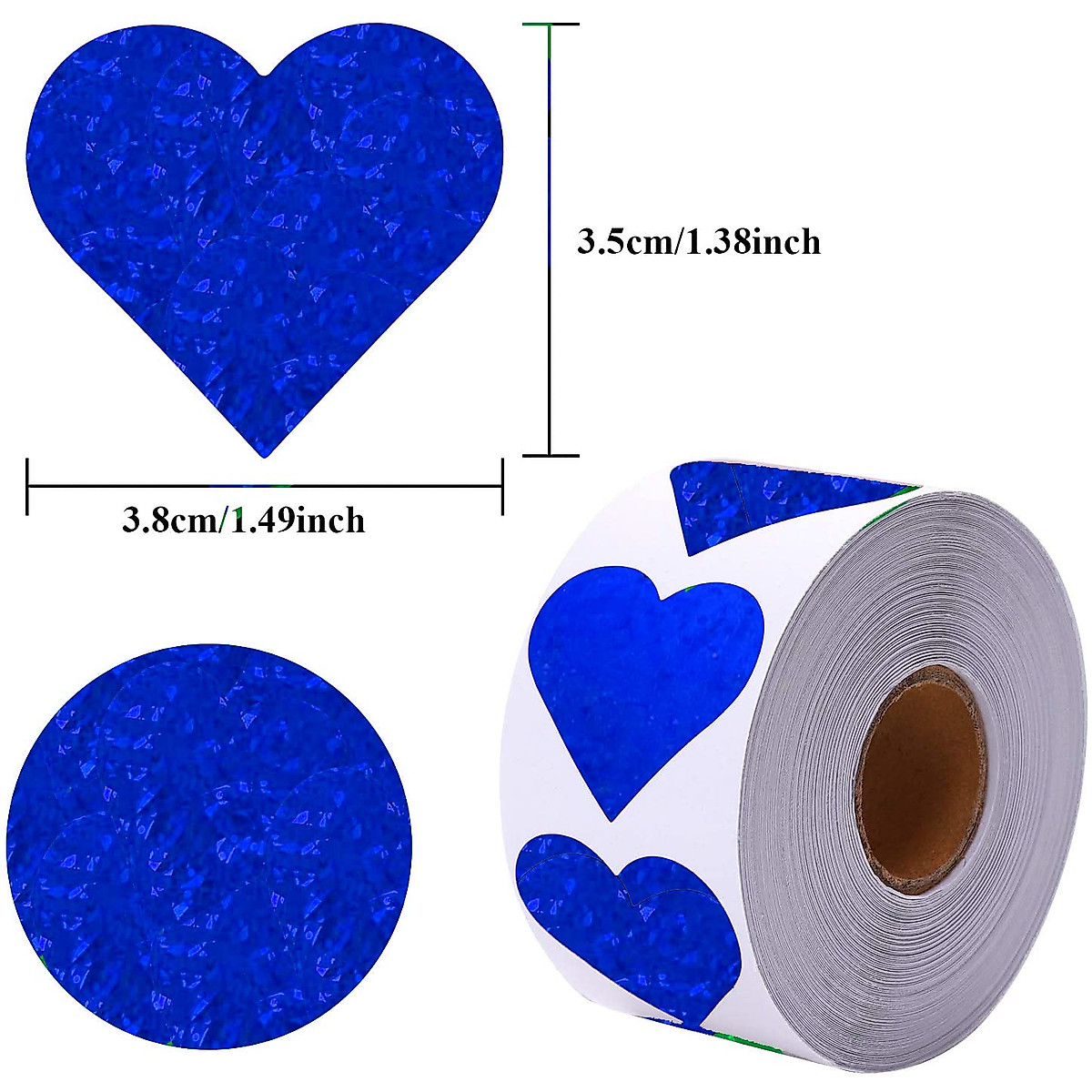 1.5" Glitter Blue Heart Stickers, Large Heart Labels Valentines Decor 500 per Roll, Valentine's Day Love Decorations for Wedding Anniversaries, Envelopes