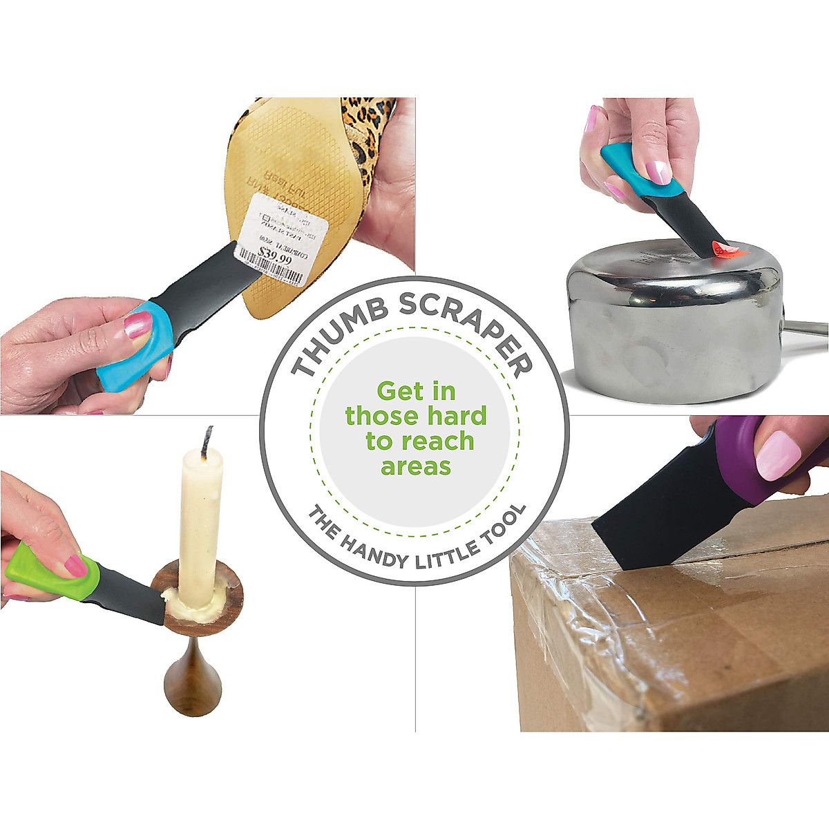 FusionBrands Thumb Scraper Tool, 2 Pack – Save Your Manicure – A Multi-Use Plastic Scraper, Ideal for Removing Price Stickers, Tags, Wax, Grime, Gum and More – Nylon with Non-Slip Grip