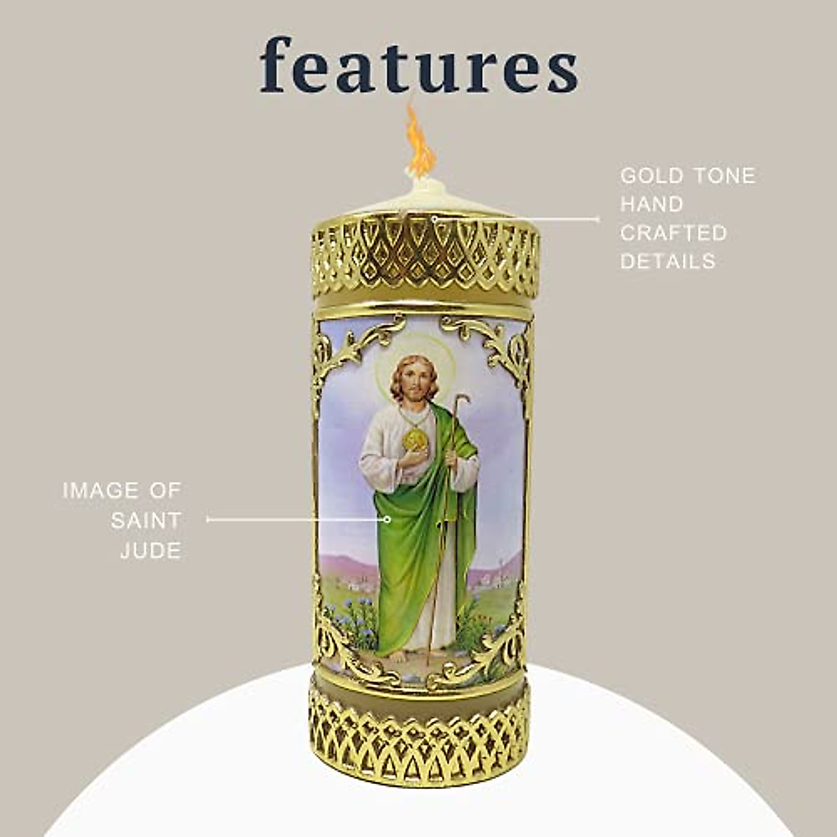 Hand Crafted Saint Jude Catholic Prayer Candle, Unscented Decorative Candles for Devotional, Religious Gifts for Christian Men and Women, 4.75 Inches