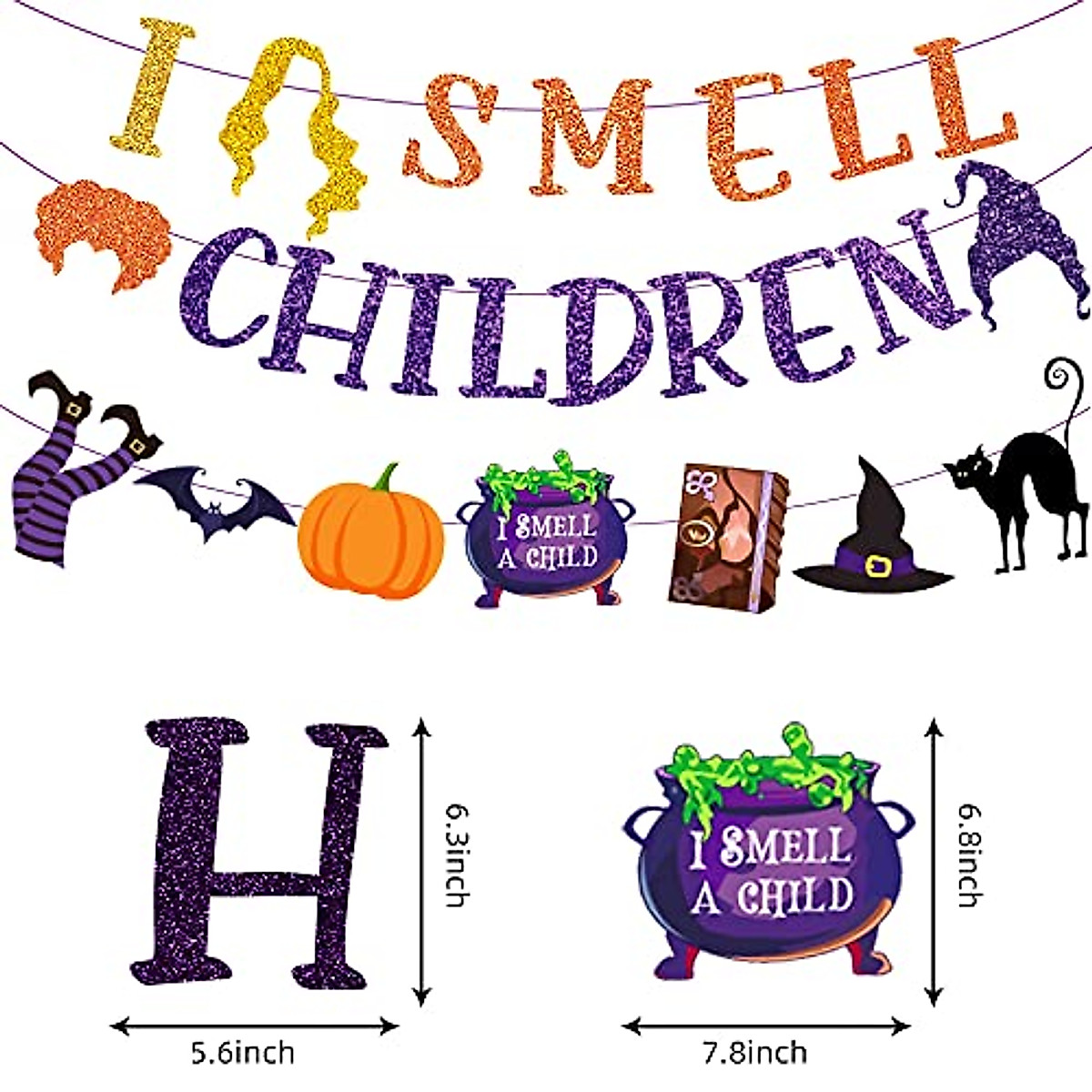 Hocus Pocus Glitter Banner Hocus Pocus Decorations Halloween Witch party Decorations Hocus pocus party decorations I smell Children Banner for Hocus Pocus Party Supplies(Two L is overlap)