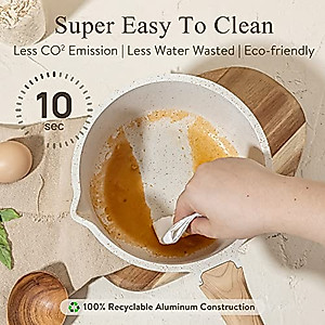 CAROTE 1.5Qt & 2.5Qt Sauce Pan Set with Lid Nonstick Saucepan 4 Pcs Non Stick Sauce Pots Cooking Pot with Pour Spout, Easy to Clean, Small Kitchen Pots Induction Pot, PFOA FREE (White Granite)