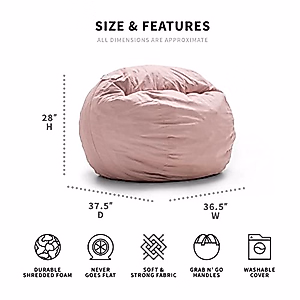 Big Joe Fuf Medium Foam Filled Bean Bag Chair with Removable Cover, Desert Rose Lenox, 3ft Big