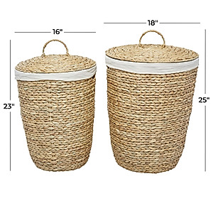 CosmoLiving by Cosmopolitan Seagrass Handmade Storage Basket with Liner and Matching Tops, Set of 2 23", 25"H, Light Brown