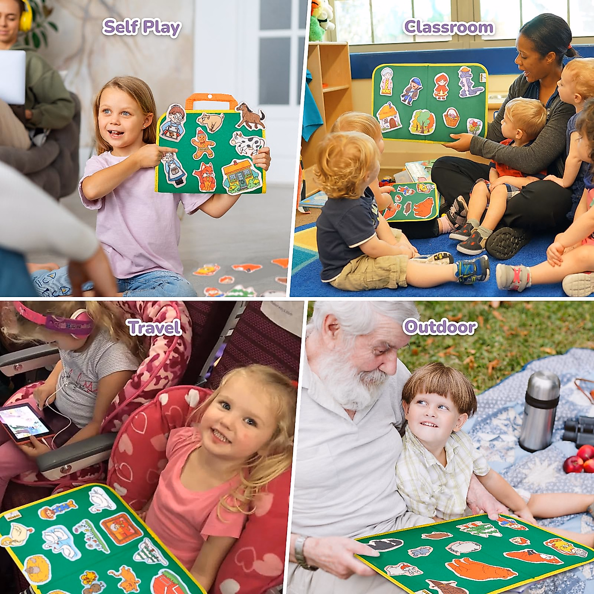 CHEFAN 4 Pack Felt Board Story Set, The Mitten, The Little Red Riding Hood, Gingerbread Man, Ugly Duckling, Precut Felt/Flannel Figure Pieces Teaching Wall for Preschool Activity Early Storytelling