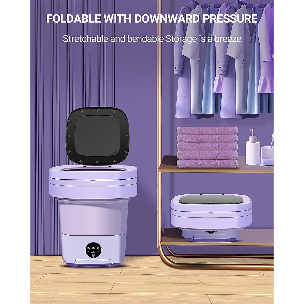 Portable Washing Machine, 11L Upgraded Large Capacity Mini Washer, Small Washing Machine for Apartments, Travel Laundry, Camping, RV, Dorm (Purple)