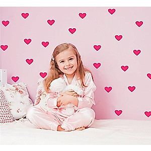 Set of 96 Pieces 2" Heart Wall Decor Sticker DIY Children's Wall Decor Decals Removable Vinyl Kids Room Baby Boys Grils Bedroom Wall Sticker YYU-19(Fuchsia Pink)