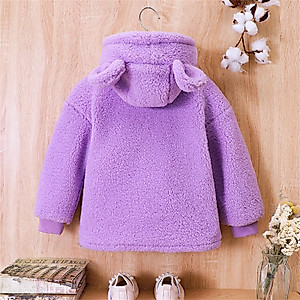 Baby Coat Toddler Boy Winter Clothes Kids Hooded Faux Fur Jacket Cute Bear Ears Shape Fleece Warm Hoodies Purple
