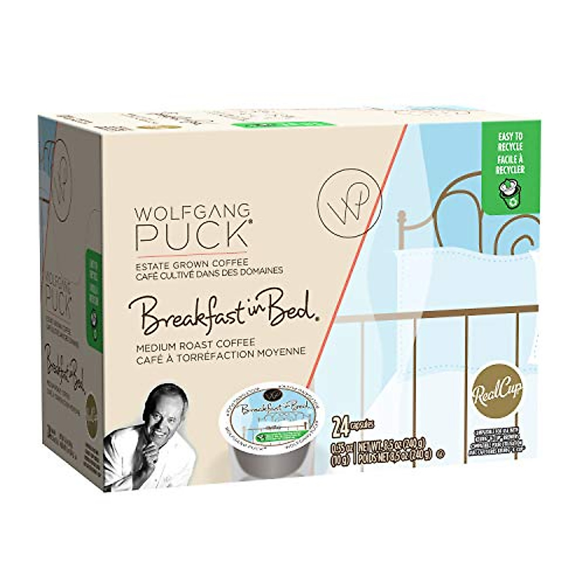 Wolfgang Puck Coffee Single Serve Capsules, Medium Roast, Compatible with Keurig K-Cup Brewers, Breakfast in Bed, 24 Count