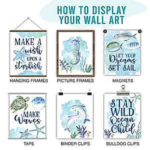 6 Reversible 8x10 Watercolor Ocean Wall Art Prints, Beach Wall Decor For Bedroom Posters For Kids, Beach Bathroom Decor Wall Art Prints, Ocean Wall Decor For Room Posters, Beach Party Decorations For Wall Prints