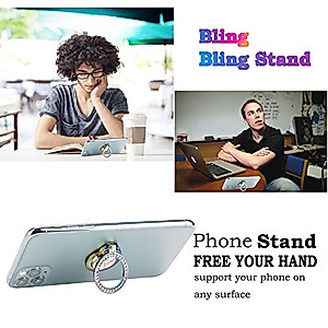 lenoup Iridescent Glitter Bling Bling Phone Ring Holder,Rainbow Sparkle Phone Ring Artificial Diamond Stand,Teal Rhinestone Cell Phone Finger Ring