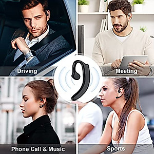 Bluetooth Headset Bone Conduction Headphones Cell Phones Earpiece Wireless Bluetooth Headphones Open Ear With Microphone Stereo Sport Workout Earphones for iPhone Android for Running Driving, Black