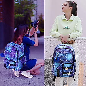 Laptop Backpacks 15.6 Inch College Backpack Elementary Middle High School Book Bag Cute Kids Bookbags Anti Theft Travel Back Pack Casual Daypack for Teens Girls Women Students (Galaxy Blue)