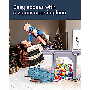 TODALE Baby Playpen for Toddler, Large Baby Playard, Indoor & Outdoor Kids Activity Center with Anti-Slip Base, Sturdy Safety Play Yard with Soft Breathable Mesh, Playpen for Babies(Gray,50”×50”)