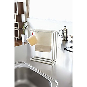 Yamazaki Dish Home Dishcloth Hanger | Steel | Towel Holder, One Size, White