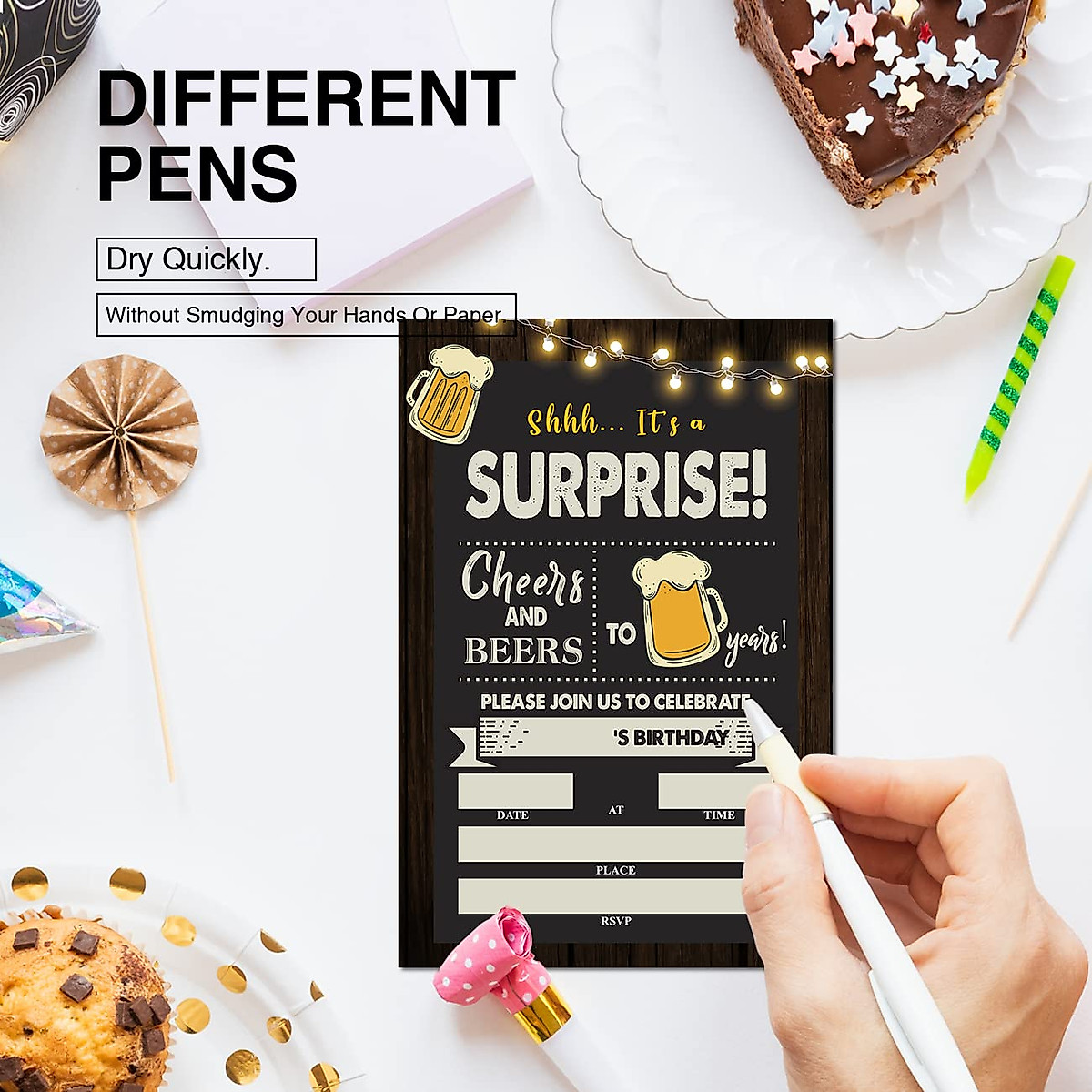 Rustic Surprise Birthday Party Invitations with Envelopes Set of 20 Chalkboard Wood It's a Surprise Birthday Party Invites for Men