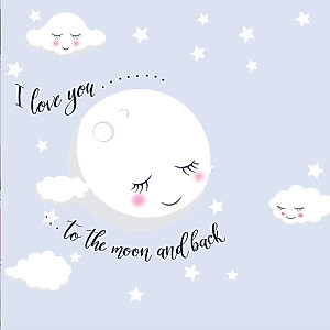 Moon and Stars Wall Decals Nursery Room Decor Night Sky Baby Nursery Wall Art Room Stickers Kids Room Toddler Girls Boys Bedroom Decoration (Love You Moon Back Quote)