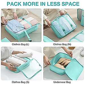 8 Set Packing Cubes for Suitcases,Packing Cubes with Shoe Bag, Cosmetics Bag, Clothing Bag, Accessories Bags Packing Cubes for Travel Luggage Organizer Women Men(Blue-Green)