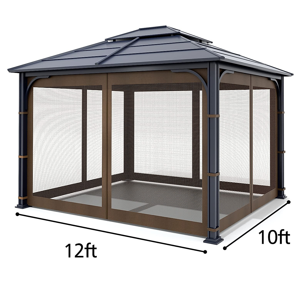 Gazebo Universal Replacement Mosquito Netting - Wonwon Outdoor Gazebo Canopy 4-Panel Screen Walls with Zipper for 10' x 12' Gazebo (Mosquito Net Only) (Brown)