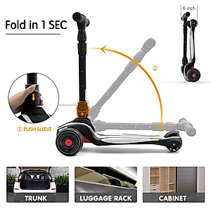 LOL-FUN Scooter for Kids Ages 3-5 Years Old Boy Girl with 3 Wheels, Extra-Wide Children Foldable Kick Scooter Kids Ages 6-12 Toddler with 4 Adjustable Height and Lean-to-Steer - Black