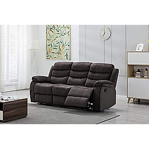 Kingway Modern Fabric Reclining 3 Seat Living Rooms Upholstered Manual Motion Couches Sofas, Brown