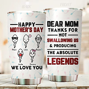 Personalized Tumbler For Mom From Daughter Son Thanks For Not Swallowing Me Funny Sperms Gifts For Mother Custom Name Stainless Steel 20 Oz Insulated Travel Cup For Birthday Mothers Day