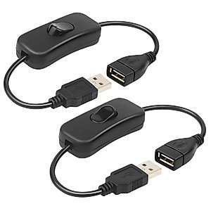 ELECTOP 2 Pack Male to Female USB Cable with On/Off Switch, USB Extension Inline Rocker Switch for Driving Recorder, LED Desk Lamp, USB Fan, LED Strips