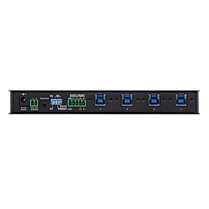 ATEN US3344I 4 x 4 USB 3.2 Gen 1 Industrial Hub Switch, Includes Mounting Kit, Remote Port Selector and Terminal Block Adapter Set