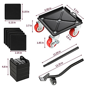 MAOERFUL Furniture Dolly Heavy Duty Furniture Movers with 5 Silent Rubber Wheels Carbon Steel Panel Furniture Lift Mover Tool Set, Perfect for Appliance, Sofa, Tables, Cabinet Piano - Max Load 3300LBS
