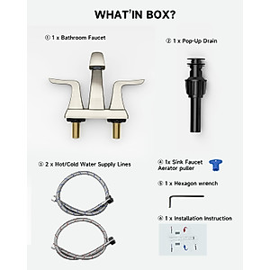 Brushed Nickel Bathroom Sink Faucet - Rainsworth 4 inch Widerspread Bathroom Faucets for 3 Hole with 2-Handles Pop-up Drain, Touch on Morden Faucet for Vanity RV Bath