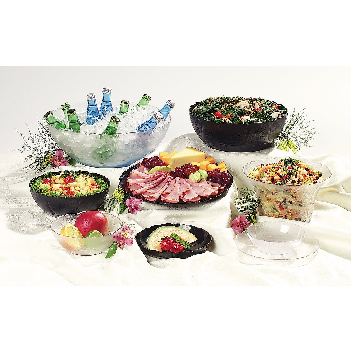 Carlisle FoodService Products Petal Mist Reusable Plastic Bowl, 18 Inch Diameter for Catering, Buffets, Restaurants, Polycarbonate (Pc), 17.2 Quarts, Clear, (Pack of 4)