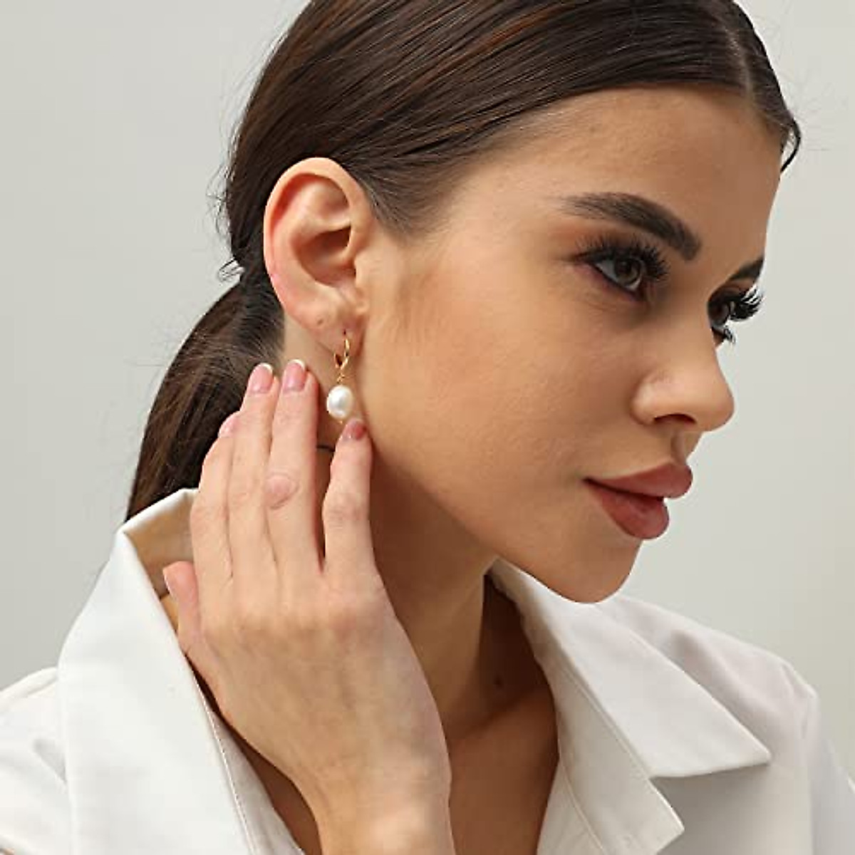 Huggie Hoop Earrings with Charms Pearl Dangle Earrings 13 mm