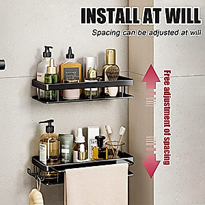 YSTDHL Shower Caddy, 2 Pack Adhesive Shower Organizer, Rustproof Wall-Mounted Shower Shelves With Hooks, Towel Bar, Large Capacity Shower Rack, Bathroom Storage Accessories