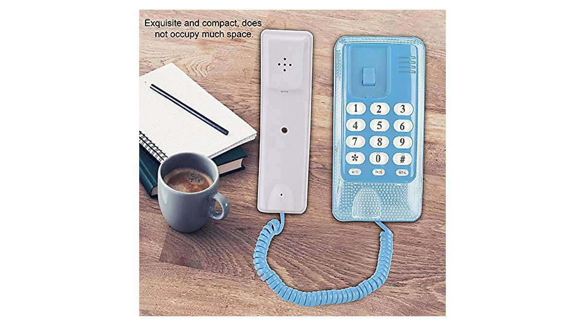 Mini Wall Phone - Retro Blue Landline with Flash & Mute