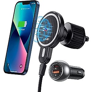 Compatible for MagSafe Car Charger, LDNIO Strong Magnet Magnetic Wireless Car Charger, Hands Free Car Phone Holder [with PD3.0 Adapter] Fit for iPhone 14 13 12 Series and Mag-Safe Case