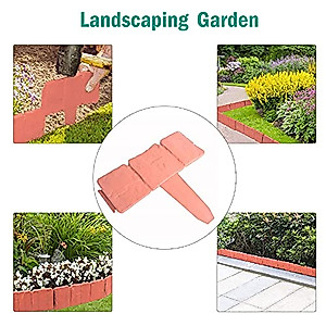 TINVHY 20-Pack Home Garden Border Edging Plastic Red Stones Effect Fence Fit for Lawn Yard Flower Plant Edging
