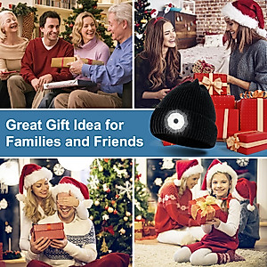 Riuog LED Beanie Hat with Light,USB Rechargeable Headlight Cap,Unisex Knit Lighted hat, for Outdoor Activities (Black 2 Pack)