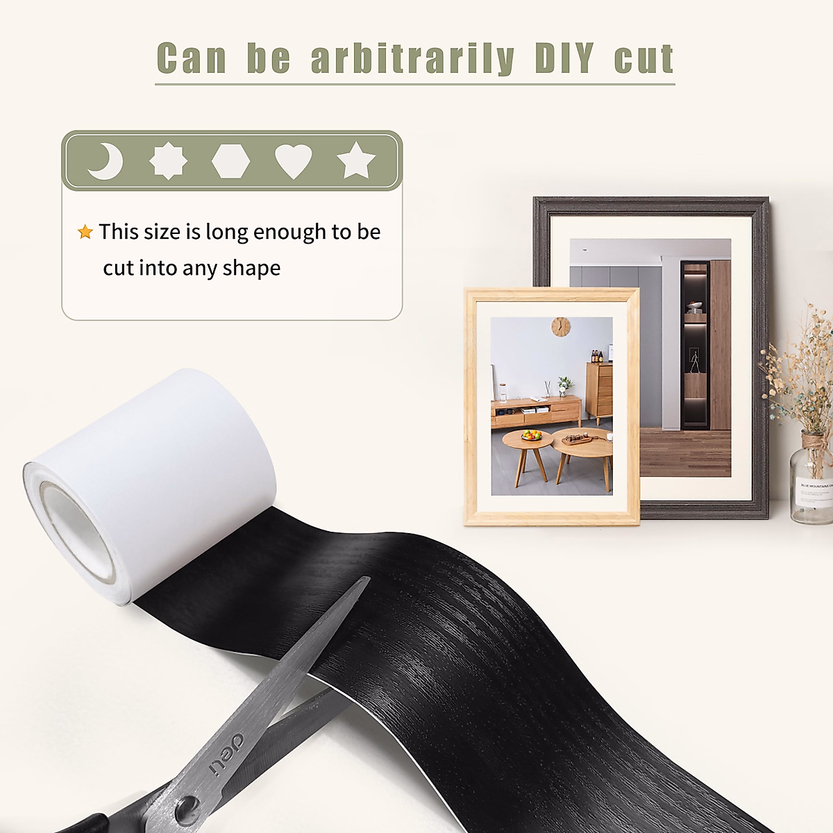 Besezx Wood Grain Tape, 2.4" X15', Self Adhesive Wood Grain Repair Patch for Tables, Chairs, DIY,Baseboards, Doors, Windows, Floors and Furniture Renovation.（Black）