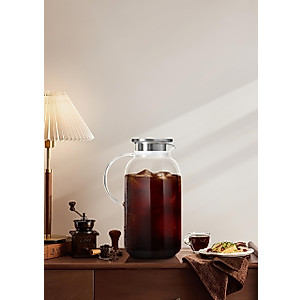 Glass Pitcher，85oz/2500ml Jug with Lid,Glass Carafe for Hot/Cold Water, Iced Tea Pitcher, Pitcher for Coffee