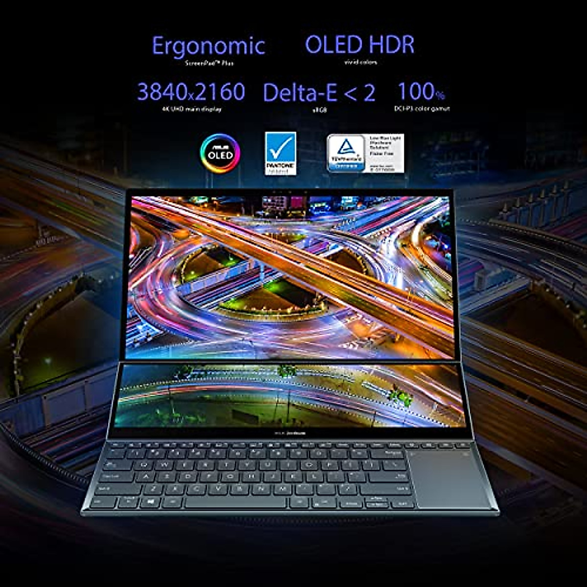ASUS ZenBook Pro Duo 15 OLED UX582 Laptop, 15.6 inch OLED UHD Touch Display, Intel Core i9-11900H, 32GB RAM, 1TB SSD, GeForce RTX 3060, ScreenPad, Windows 11 Pro, Celestial Blue, UX582HM-XH96T