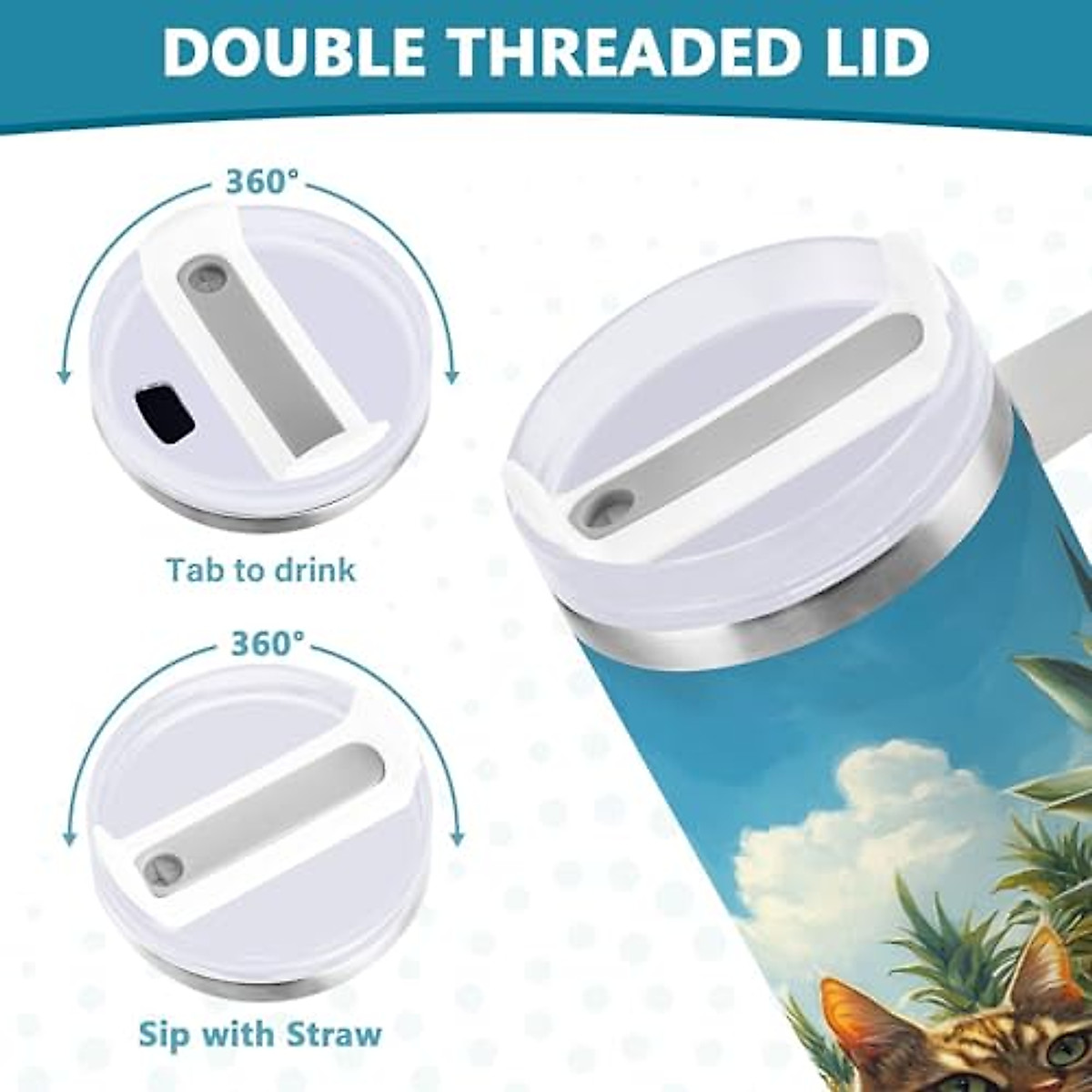 Slewiaeky Tumbler with Handle 40 oz Adorable Skinny Cat Travel Mug with Lid and Straw Pineapple Stainless Steel Vacuum Insulated Water Bottle Cup for Iced Tea Coffee Cold Beverages Cup Holder Friendl