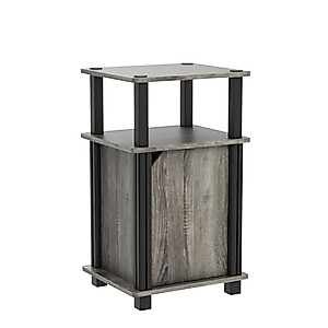 Furinno Brahms 3-Tier End Side Sofa Table/Nighstand with Door, 2-Pack, French Oak/Black