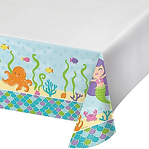 Creative Converting 317702 Border Print Plastic Tablecover, 54 x 102, Mermaid Friends
