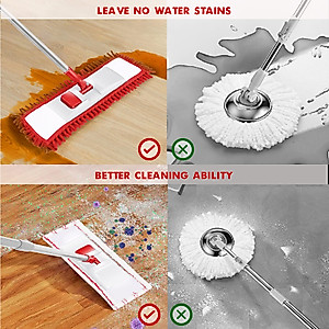 MASTERTOP Microfiber Mop for Floor Cleaning, Flat Dust Mop for Home and Kitchen, Adjustable Stainless Steel Handle with 4 Washable Mop Pads, Hardwood Floor Mop for Wood, Vinyl, 1 Cleaning Scraper