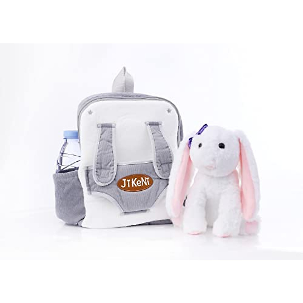JiKeNi children's backpack, rabbit toy, boy and girl backpack, plush bag rabbit soft doll 10 inches (white)