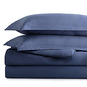 Linenspa Microfiber Duvet Cover - Three Piece Set Includes Duvet Cover and Two Shams - Soft Brushed Microfiber - Hypoallergenic, Navy, Full