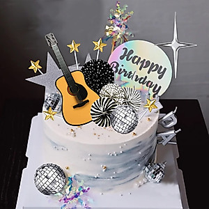 15 PCS Guitar Cake Toppers Disco Ball Cake Toppers Music Theme Birthday Cake Toppers Guitar Model Cake Decorations For Musician Birthday Party Rock Theme Party Guitar Theme party Supplies