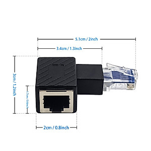 Duttek Ethernet Adapter 90 Degree, Right Angled RJ45 Male to Female Ethernet Extender Adapter, Cat5e/Cat6 RJ45 Ethernet, for Modem, Router, PC, Network Printer, Laptop, LAN, Switch, etc 2 Pack