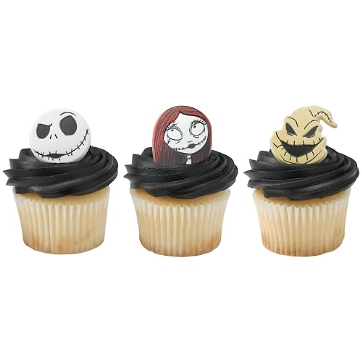 DecoPac The Nightmare Before Christmas Rings, Cupcake Decorations Featuring Jack, Sally, And Oogie Boogy - 24 Pack